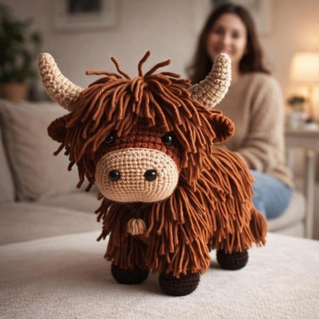 Yak Crochet Pattern PDF, Highland Cow Amigurumi, Farm Animal Plush Toy ...