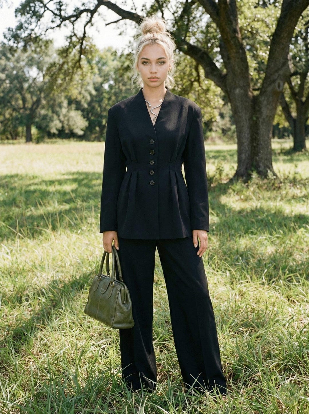 Black Peplum Blazer Suit for Women, Basque Cinched Waist Jacket & Wide ...