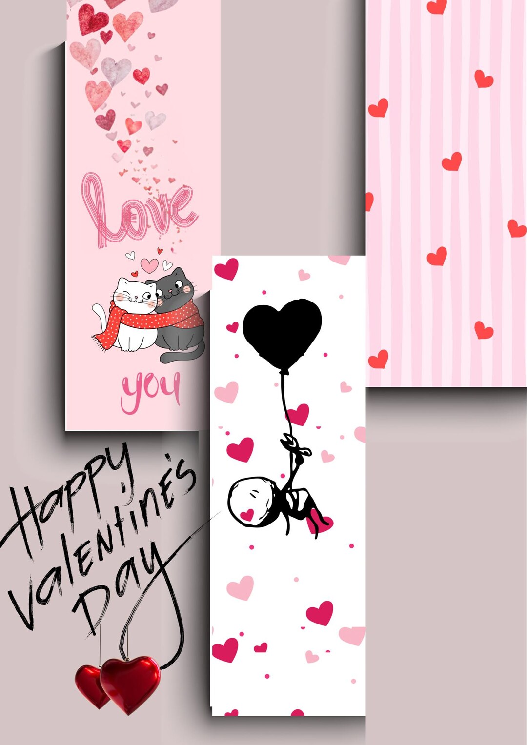 Valentine's Day Printable Bookmarks Set of 3 – Romantic & Cute Love ...