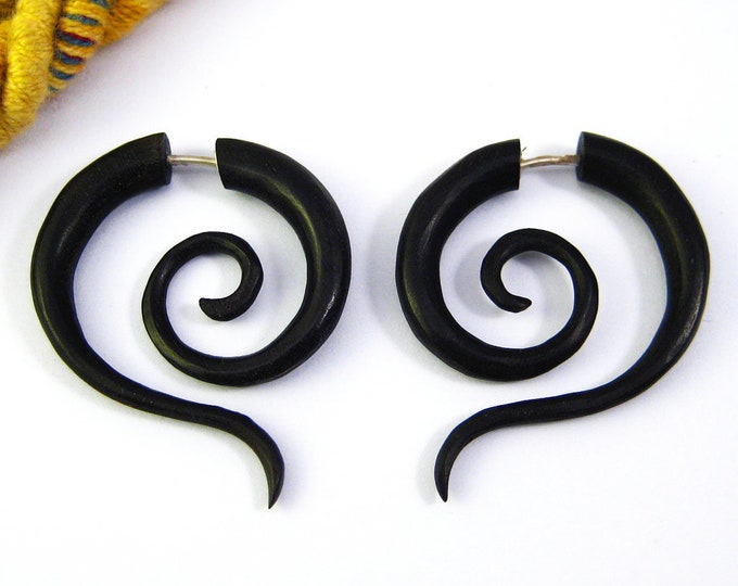 Fake Gauge Earrings Wood Tribal Spiral Earrings FG014 DW - Etsy