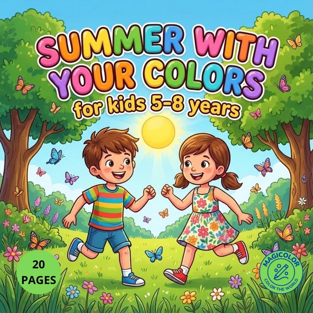 Summer With Your Colors.downloadable Coloring Book for Children Ages 5 ...