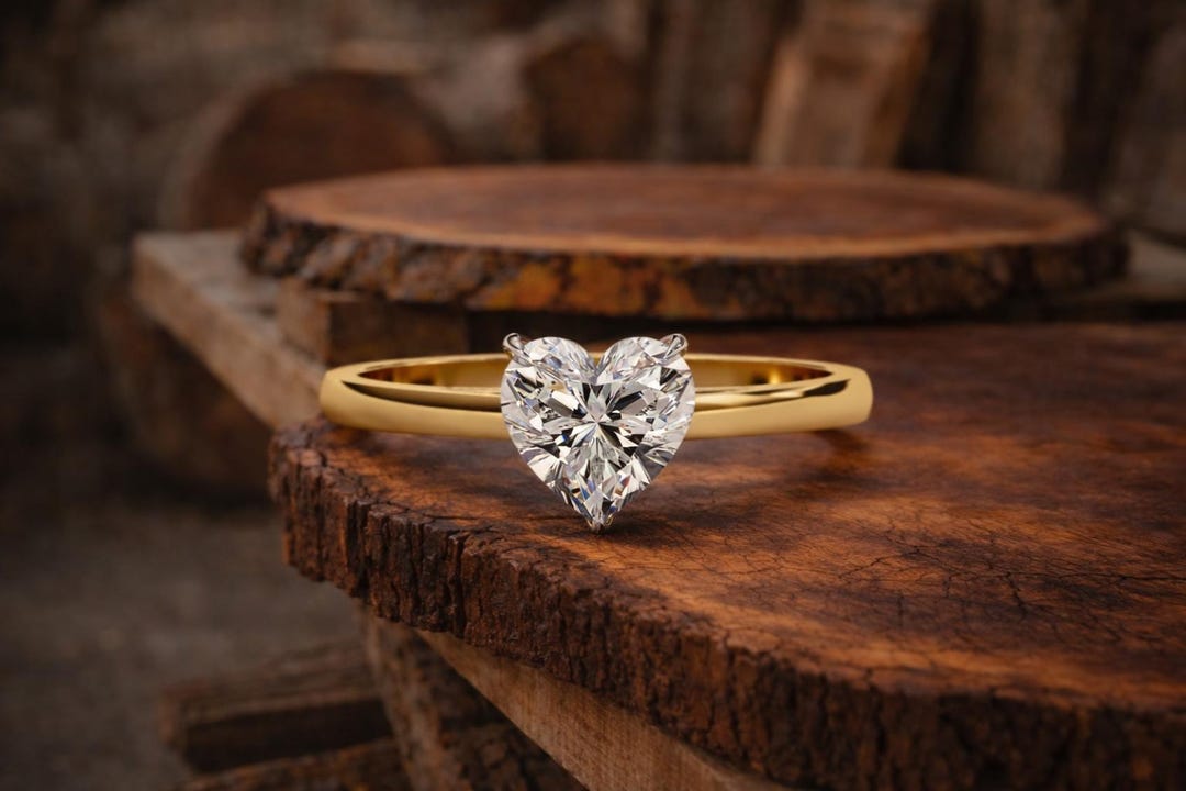Romantic Heart Solitaire Ring, Cathedral Engagement Ring, Moissanite ...