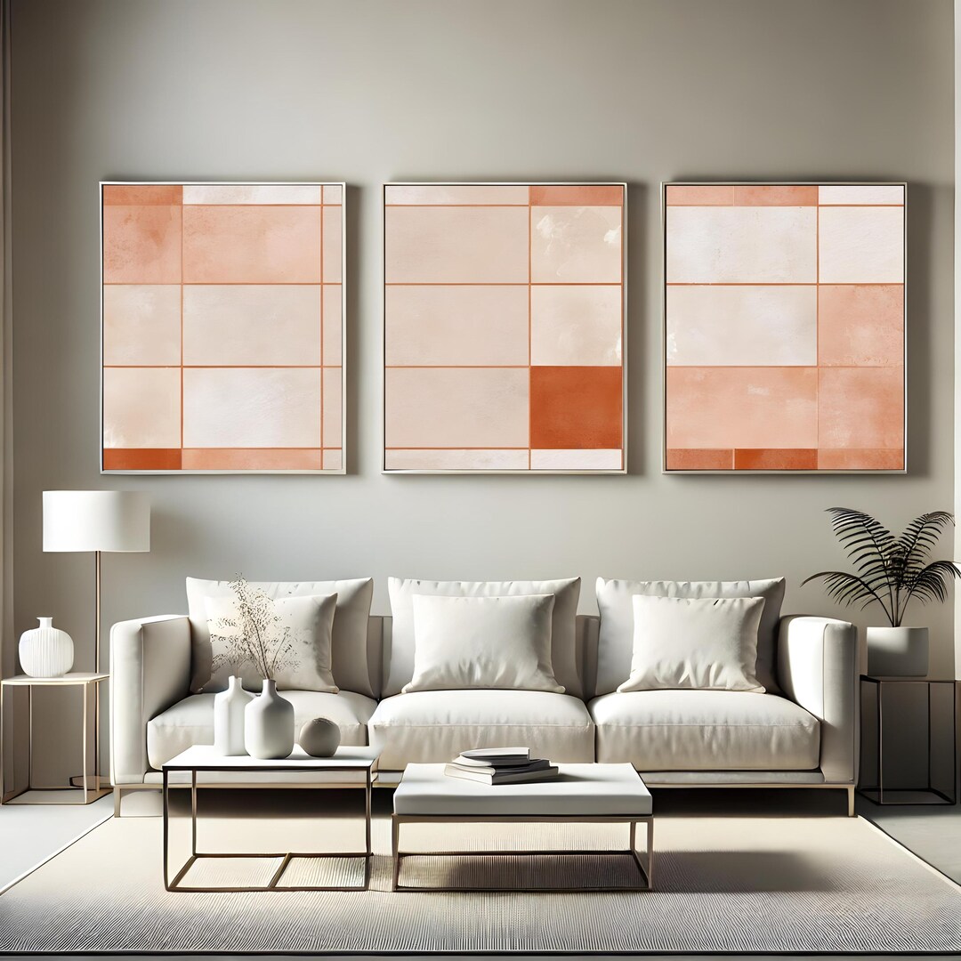 Terracotta Tile Wall Art, Mediterranean Geometric Triptych (digital ...