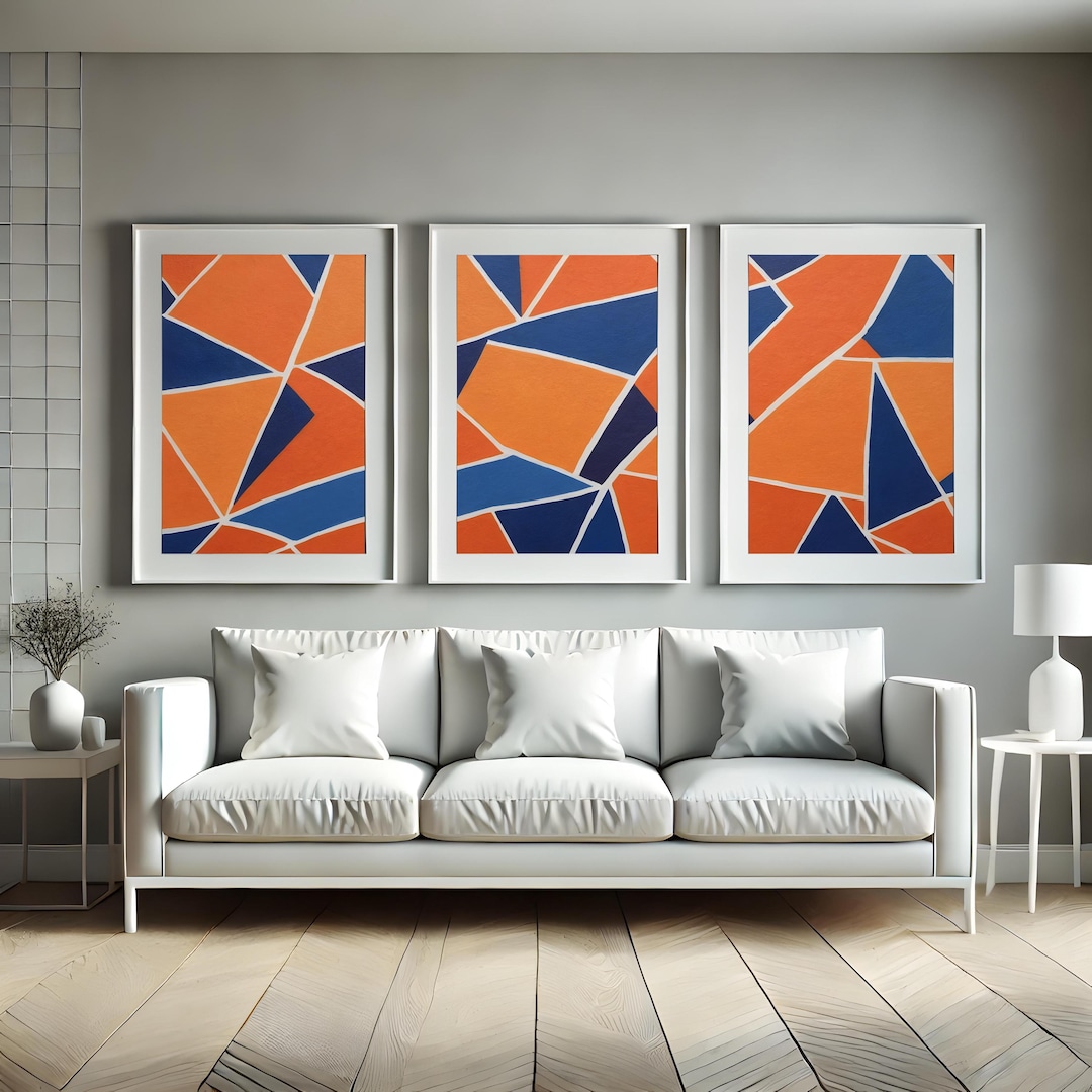 Orange Blue Geometric Triptych, Modern Mosaic Art (digital Download) - Etsy