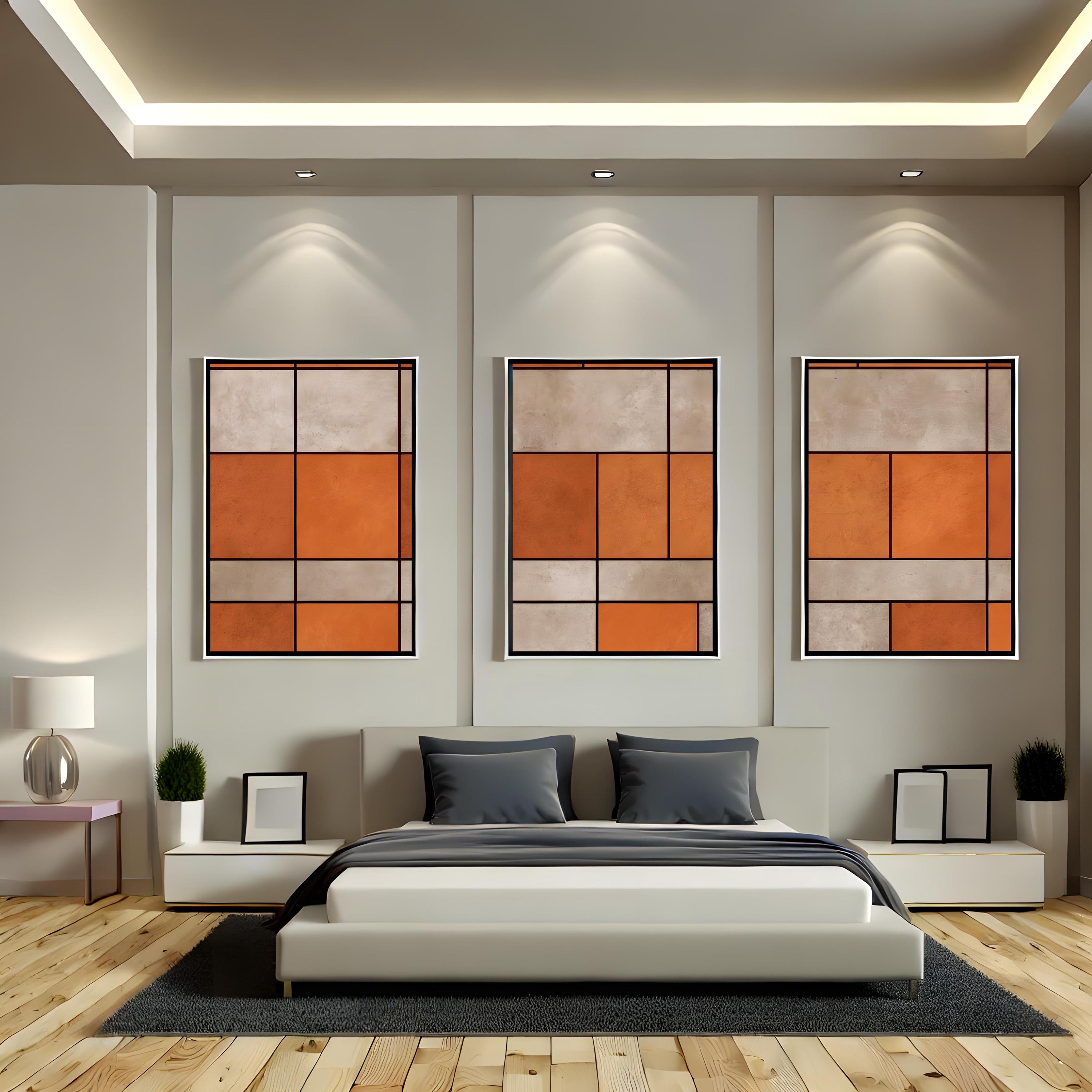 Burnt Orange Grid Triptych, Modern Abstract Tile Art (digital Download ...