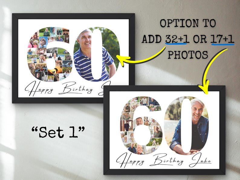 60th Birthday Photo Collage Template, Editable Photo Poster ...