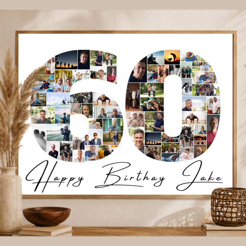 60th Birthday Photo Collage Template, Editable Photo Poster ...