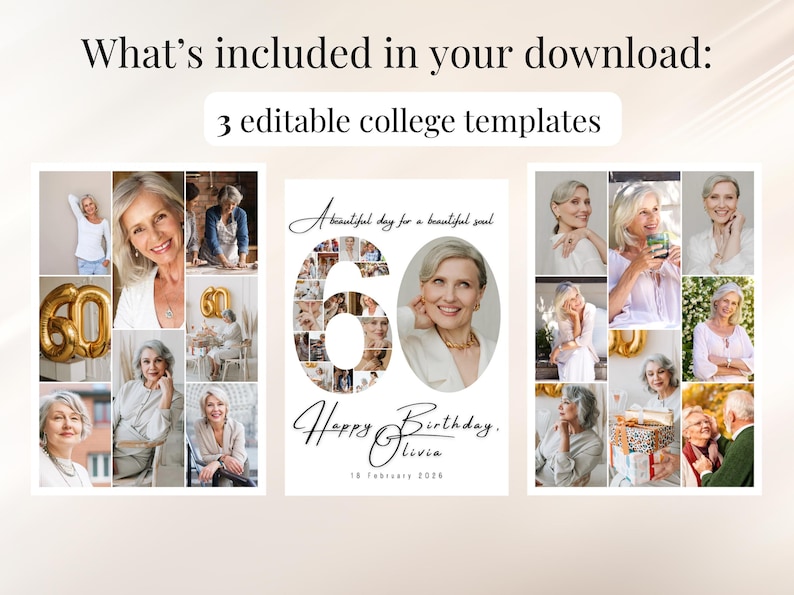 60th Birthday Photo Collage Poster, Personalized Milestone Wall Art ...