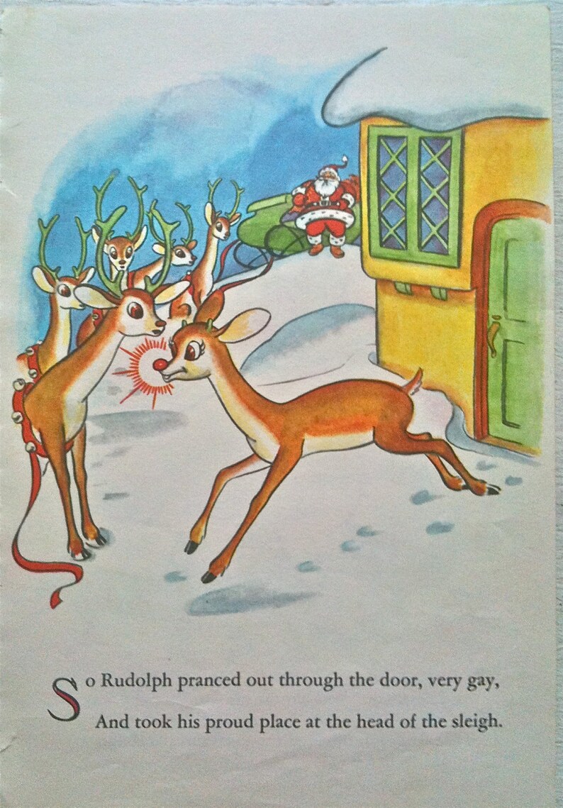 Vintage Illustration Rudolph the Red Nosed Reindeer 1960 - Etsy