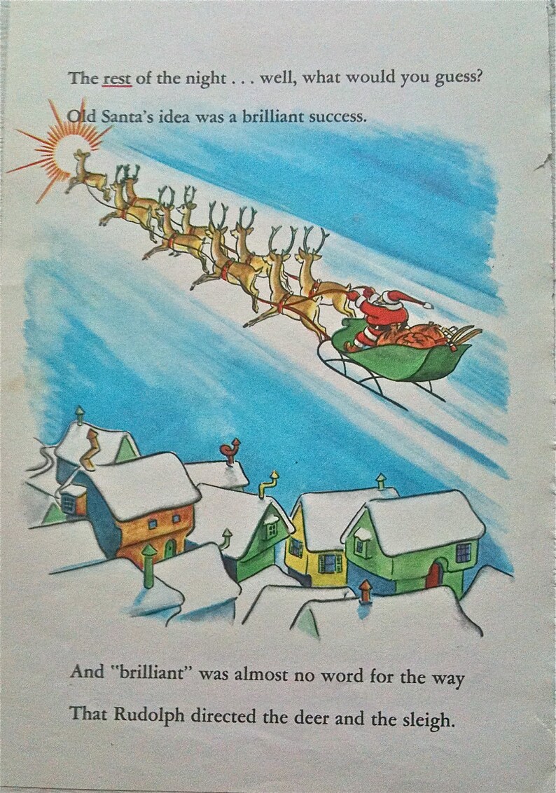 Vintage Illustration Rudolph the Red Nosed Reindeer 1960 - Etsy