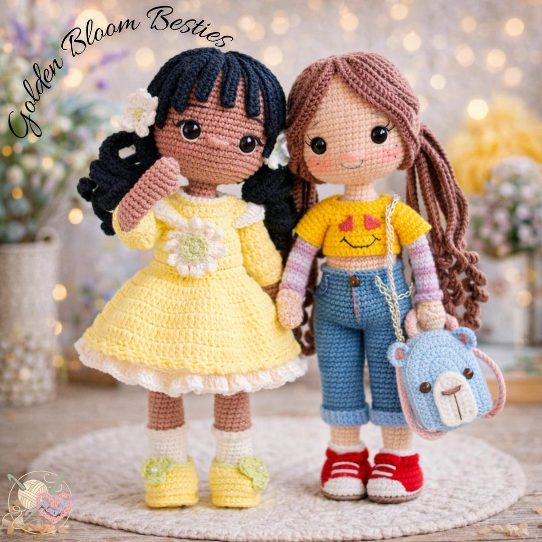 Amigurumi Crochet Doll Pattern – Golden Daisy Besties Duo (PDF Pattern ...