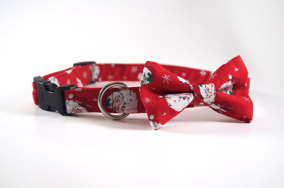 Santa Dog Collar and Bow Tie, Red Dog Collar, Santa Dog Bow Tie, Cat ...