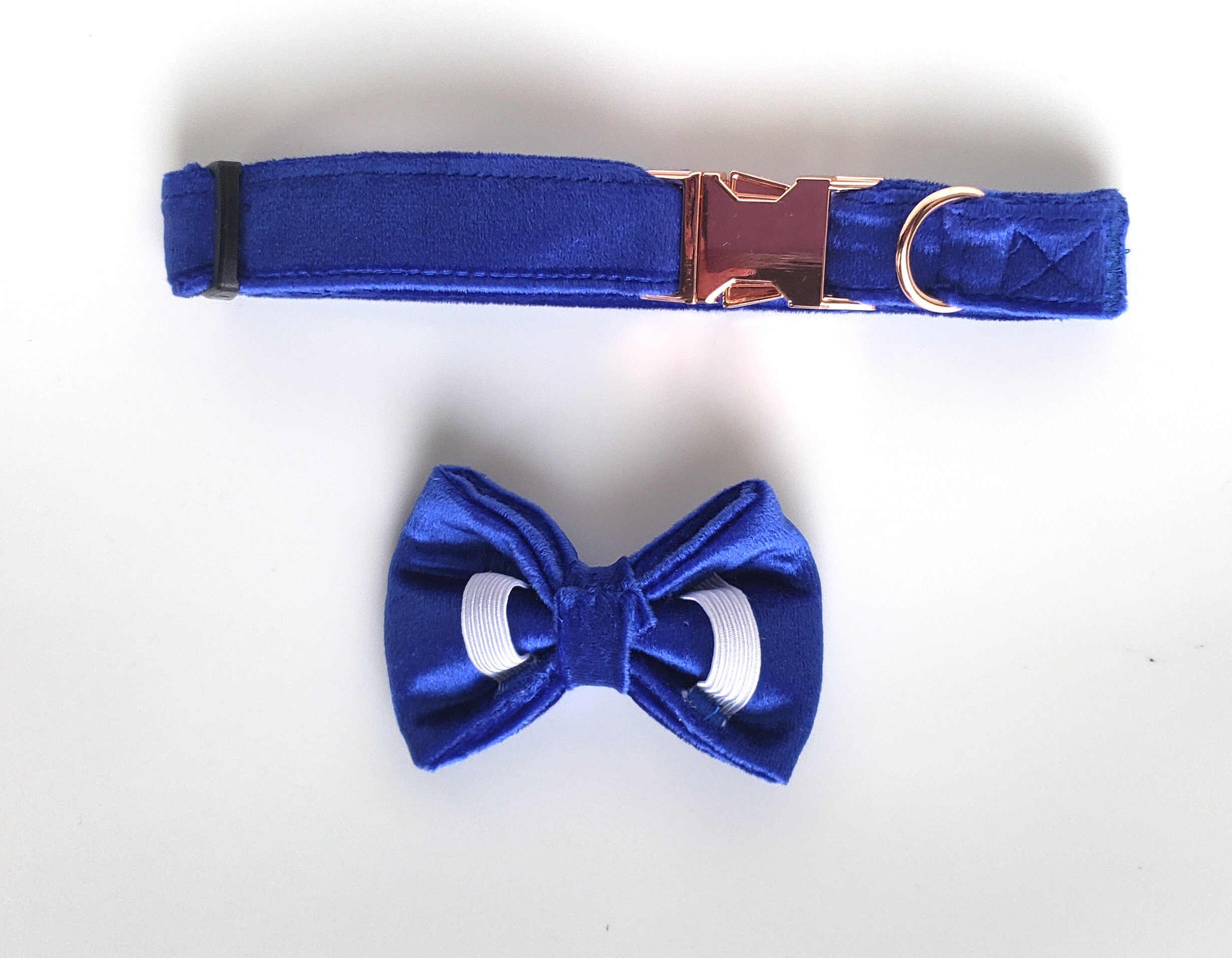 Royal Blue Velvet Collar With Bow Tie, Dog Collar Bow Tie, Blue Velvet ...