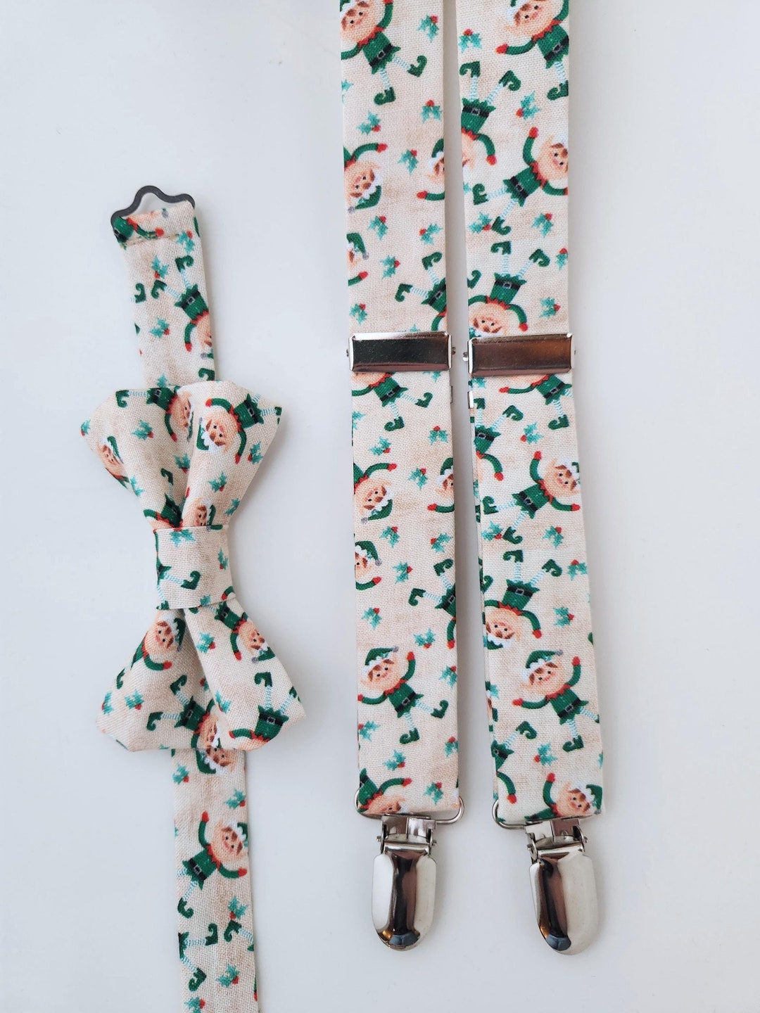 Elf Bow Tie and Suspenders, Christmas Elf Bow Tie, Christmas Suspenders ...