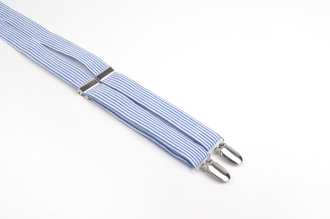 Navy Blue Seersucker Suspenders, Blue Suspenders, Blue Stripe ...