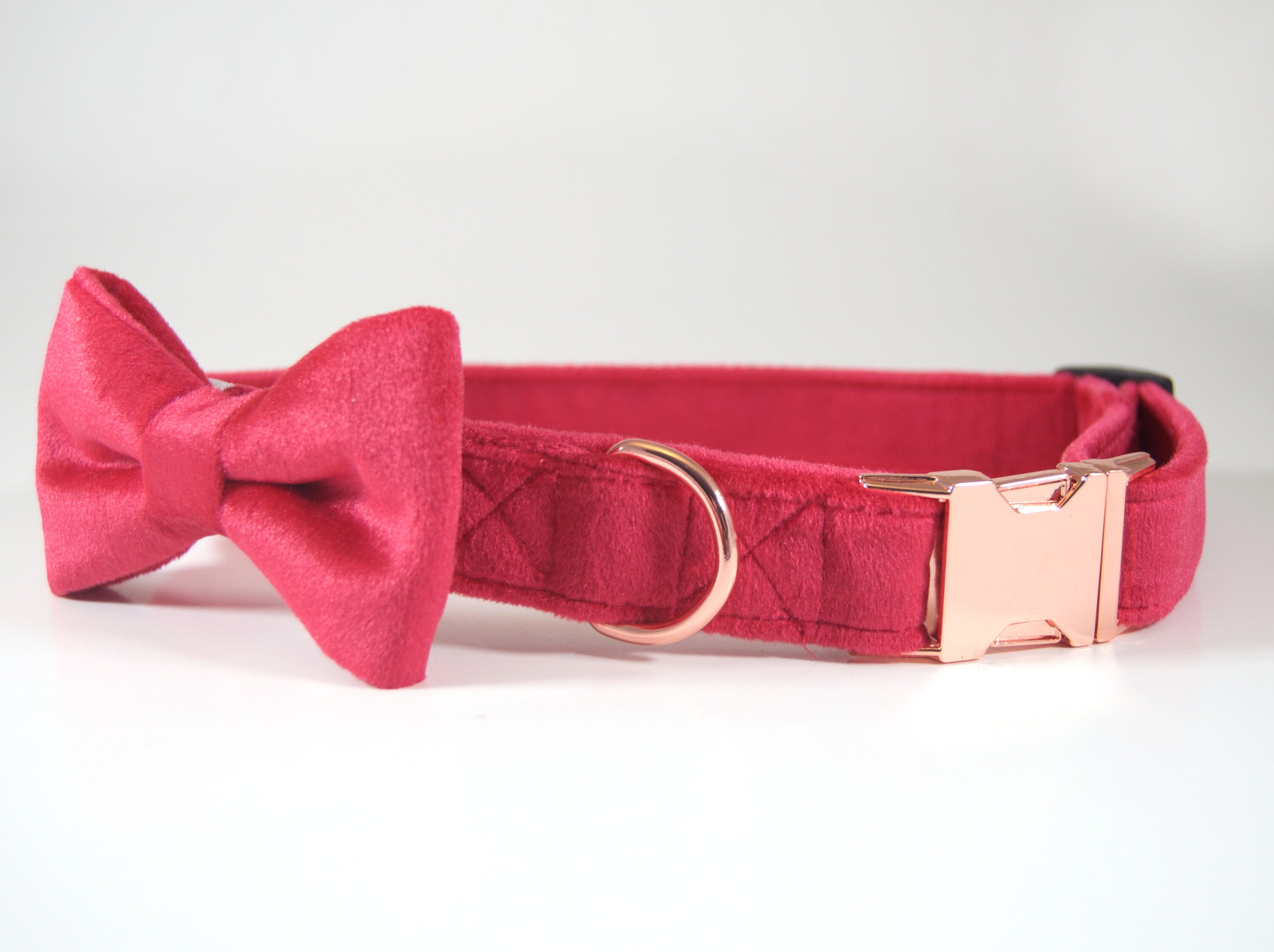 Hot Pink Velvet Collar With Bow Tie, Dog Collar Bow Tie, Cat Collar Bow ...