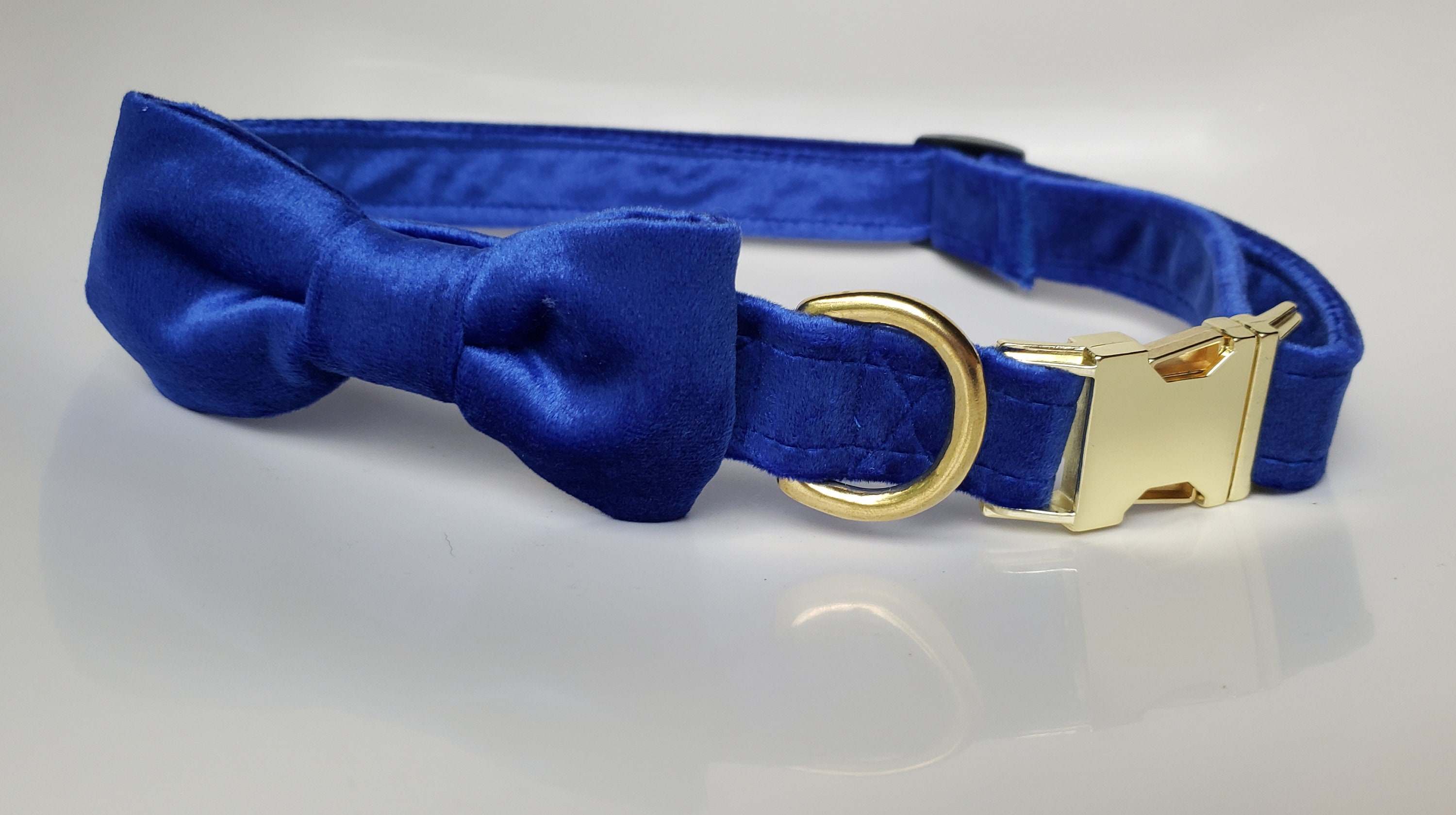 Royal Blue Velvet Collar With Bow Tie, Dog Collar Bow Tie, Blue Velvet ...
