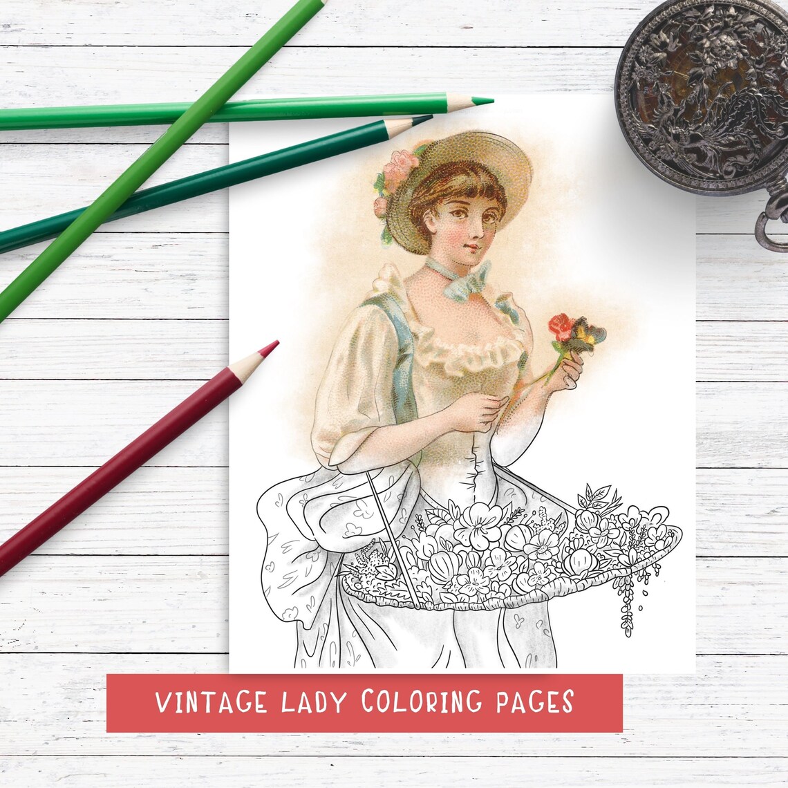Vintage Ladies Adult Coloring Pages 17 Printable Grayscale - Etsy