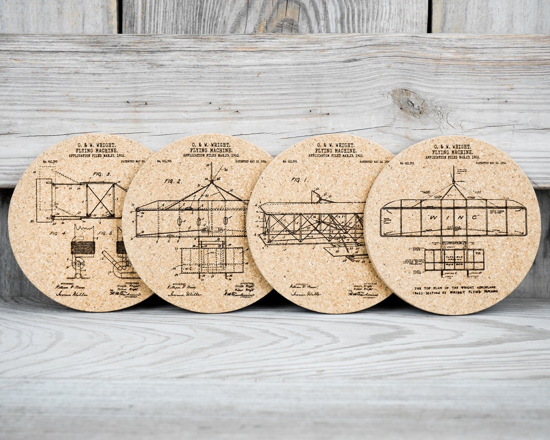Cork Coasters - First Flight - Airplane Diagrams - Set of 4 - Etsy