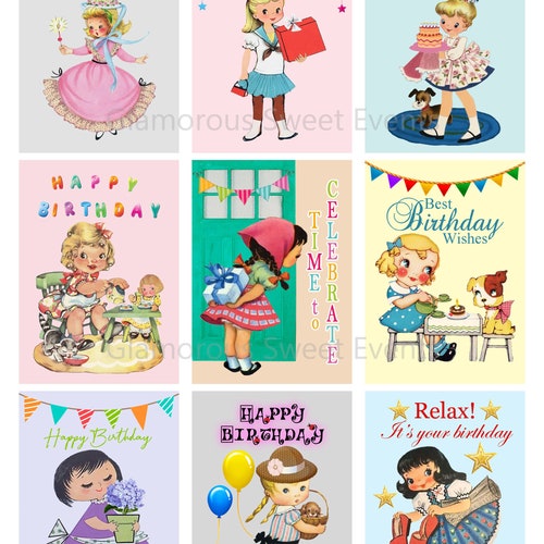 INSTANT DOWNLOAD Vintage Birthday Cards Retro Children - Etsy