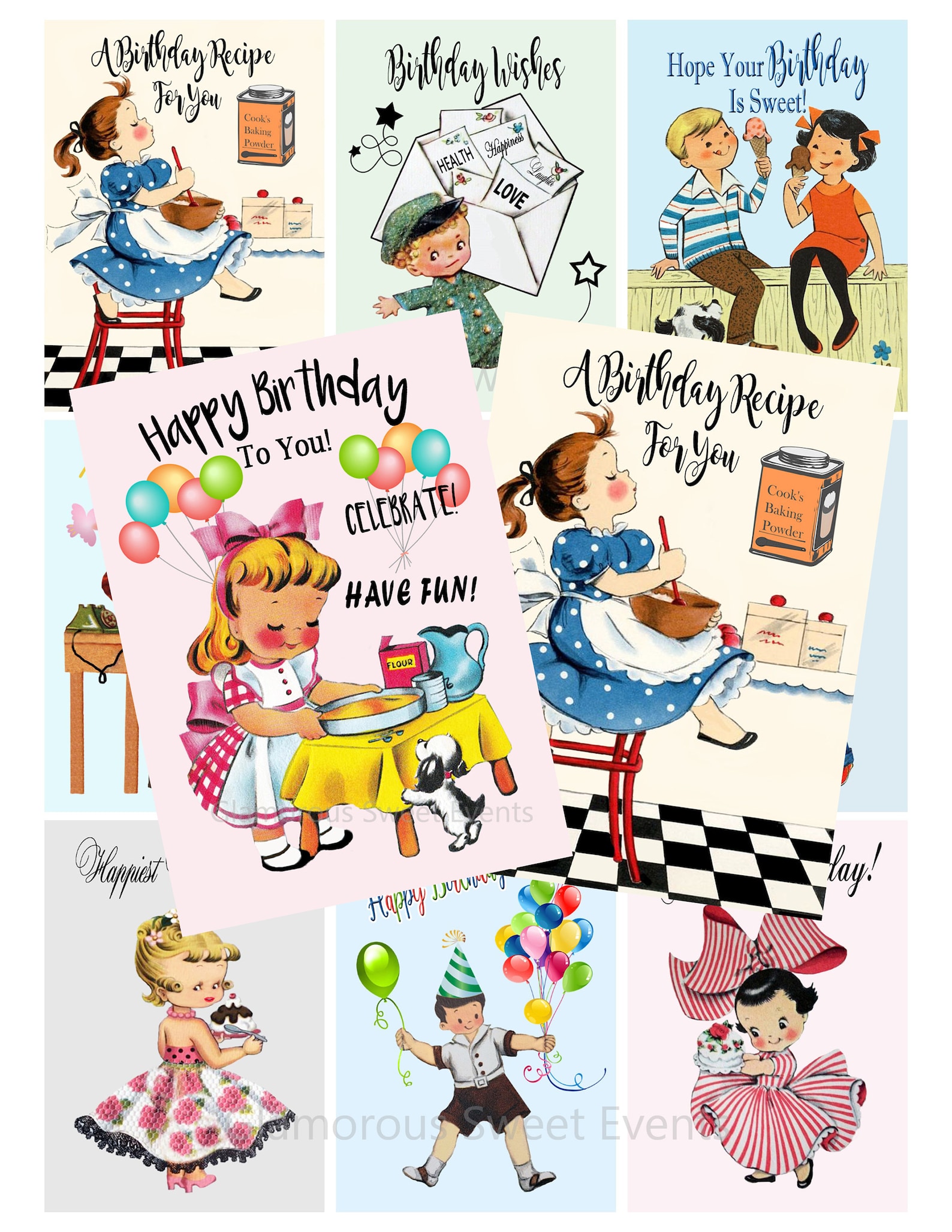 INSTANT DOWNLOAD Vintage Birthday Cards Retro Children - Etsy