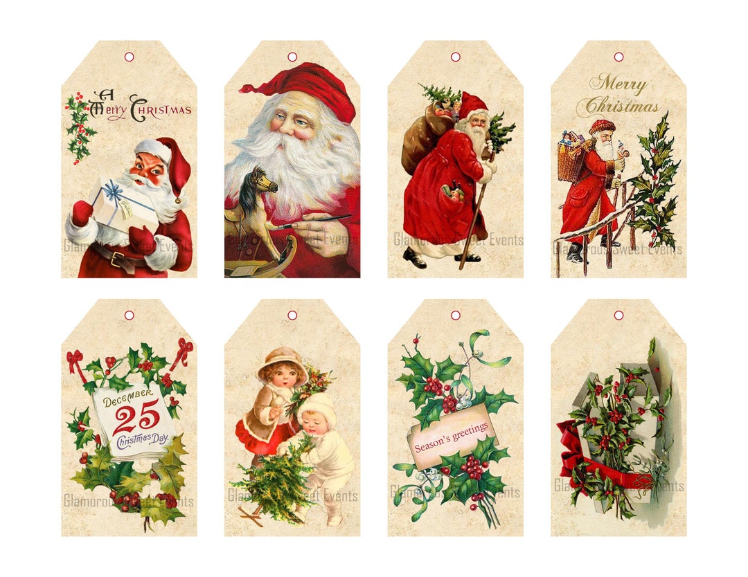 INSTANT DOWNLOAD, Vintage Christmas Santa Claus Tags, Christmas Tags ...