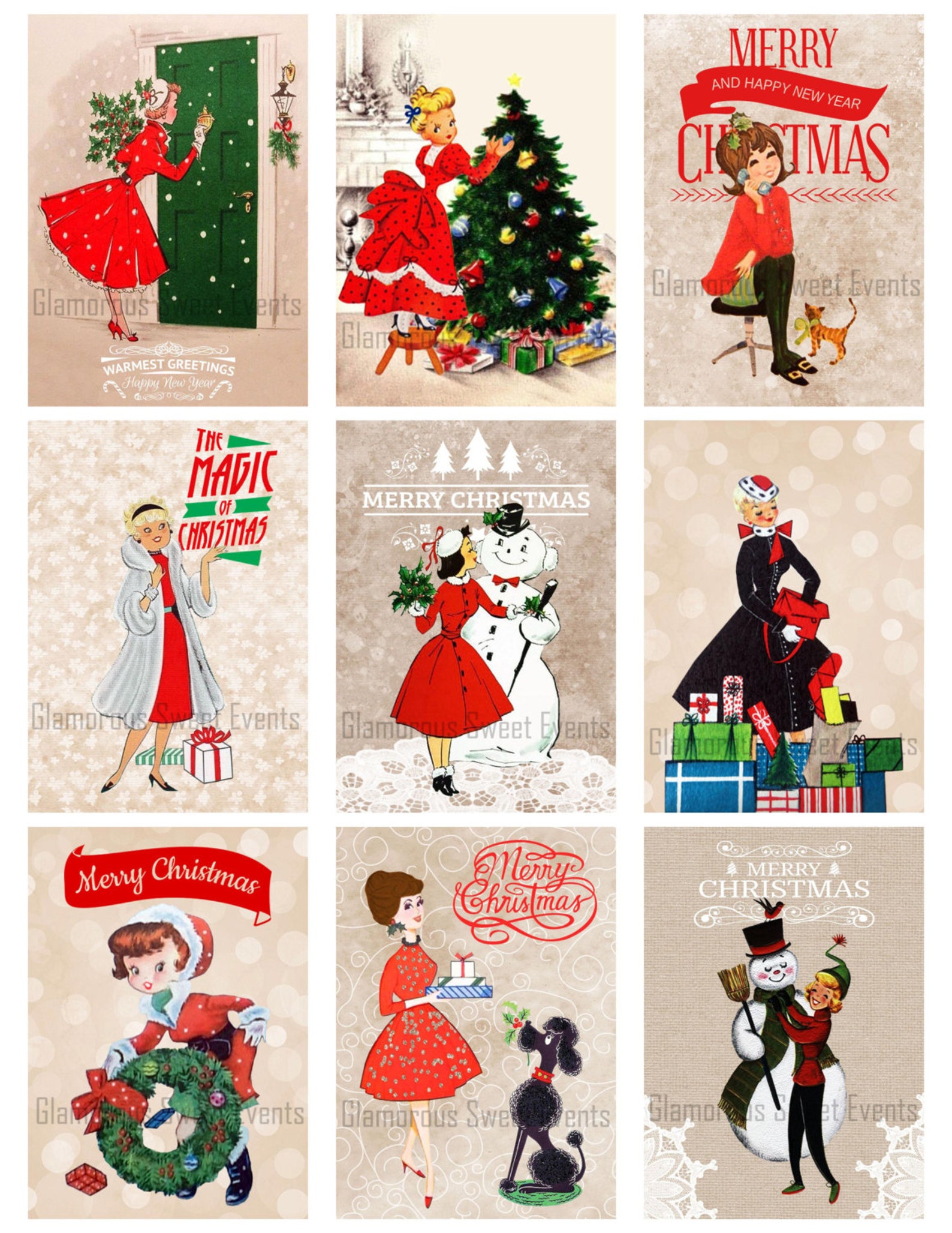 INSTANT DOWNLOAD, Retro Christmas Tags, Retro Christmas Labels ...