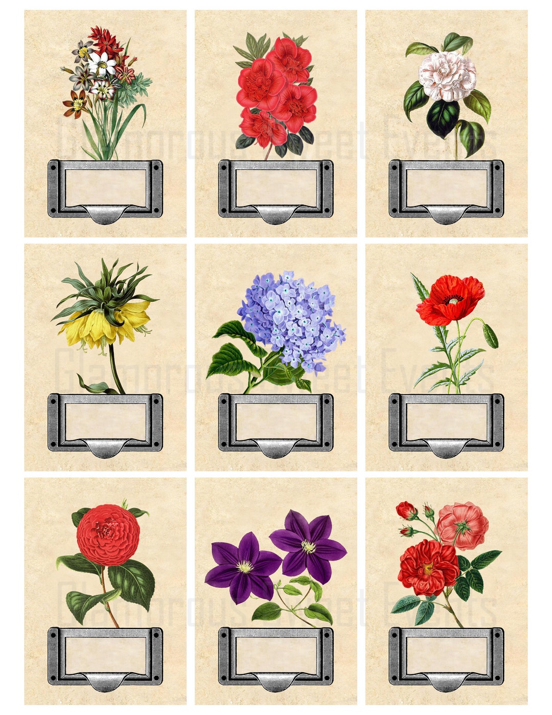 INSTANT DOWNLOAD, Vintage Flower Labels, Vintage Flower Tags, Collage ...