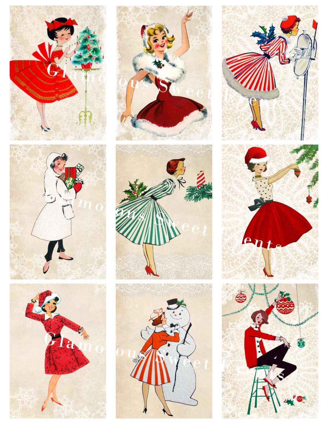 INSTANT DOWNLOAD, Retro Christmas Tags, Hanging Christmas Tags ...