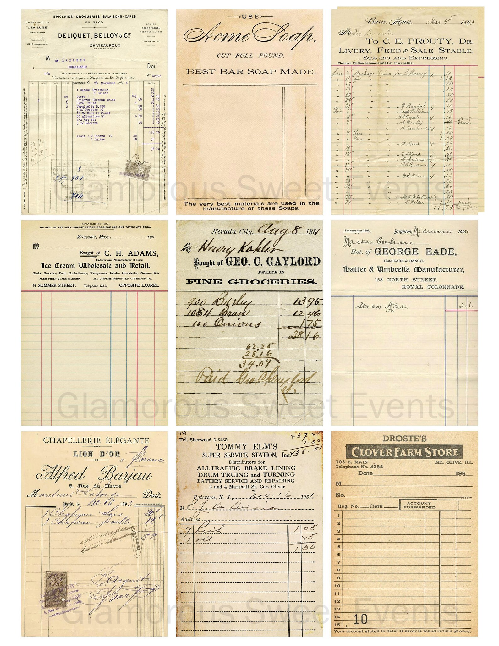 INSTANT DOWNLOAD, Vintage Ephemera Papers, Vintage Receipts, Vintage ...
