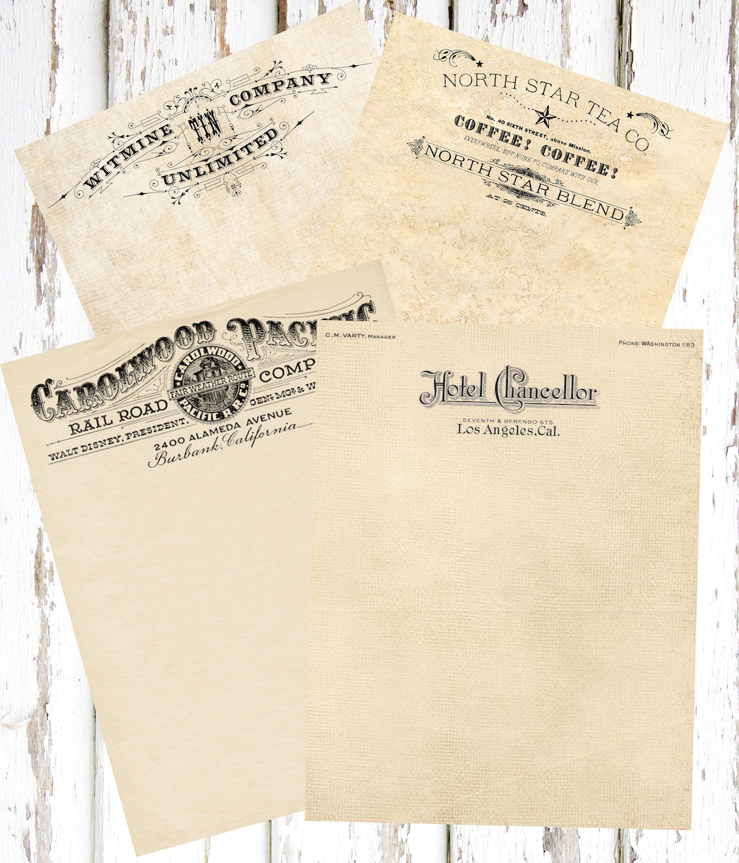 INSTANT DOWNLOAD, Eight 8.5x11 Vintage Business Letterhead, Vintage ...