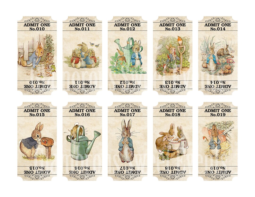 INSTANT DOWNLOAD, 10 Printable Peter Rabbit Admit One Tickets, Peter ...