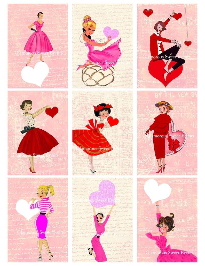 INSTANT DOWNLOAD Vintage Valentine Cards Retro Ladies - Etsy