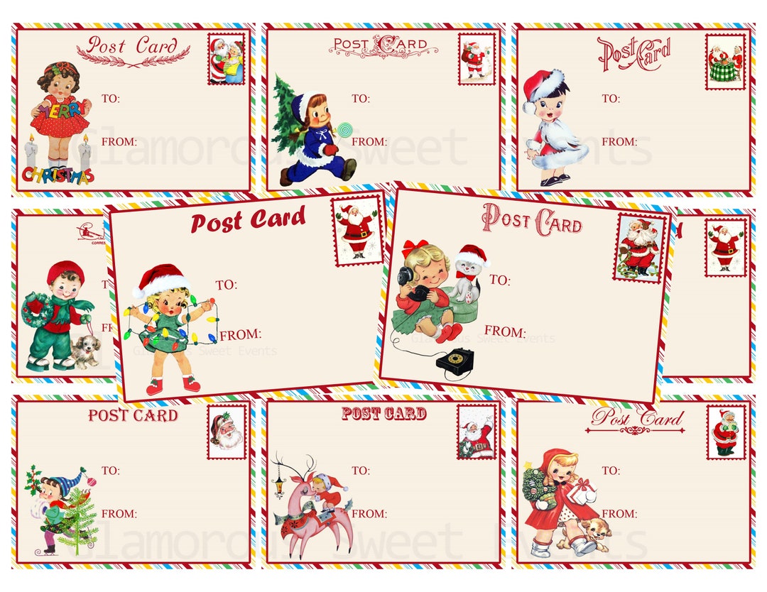 INSTANT DOWNLOAD Vintage Christmas Postcards, Christmas Labels ...