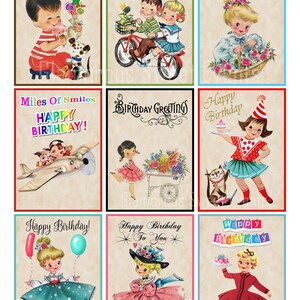 INSTANT DOWNLOAD, Vintage Children Birthday Cards, Digital Collage ...