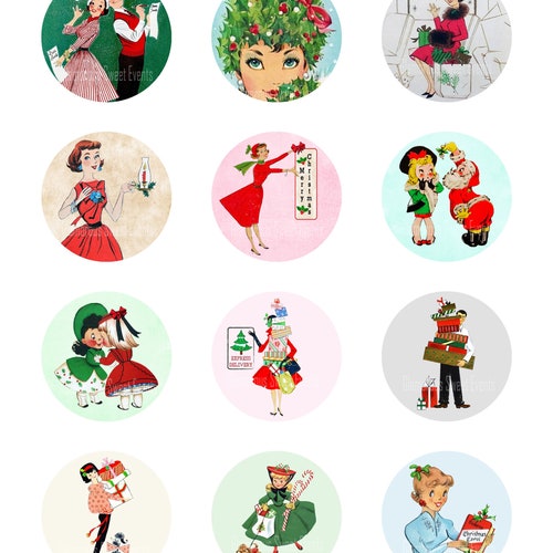 Vintage Christmas Digital Collage Sheet 1 Inch Round - Etsy