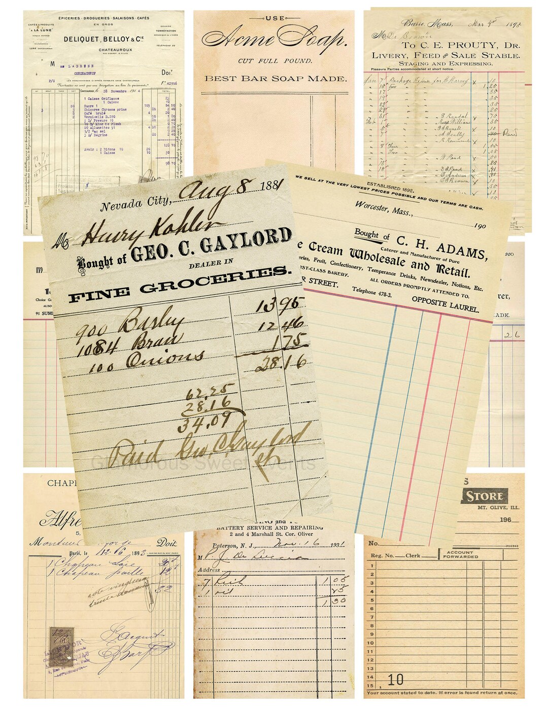 INSTANT DOWNLOAD, Vintage Ephemera Papers, Vintage Receipts, Vintage ...