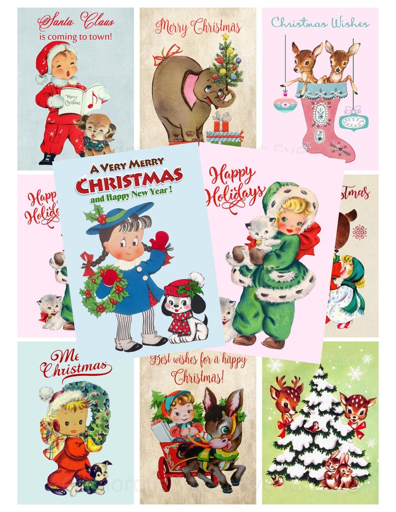 INSTANT DOWNLOAD, Printable Vintage Christmas Cards, Christmas Tags ...
