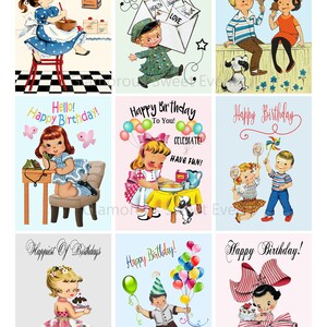 INSTANT DOWNLOAD, Vintage Birthday Cards, Retro Children, Printable ...