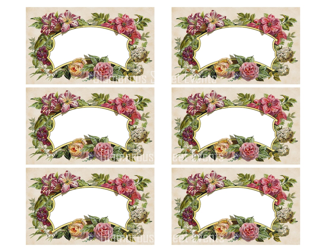 INSTANT DOWNLOAD, Vintage Floral Labels, Vintage Place Setting Labels ...