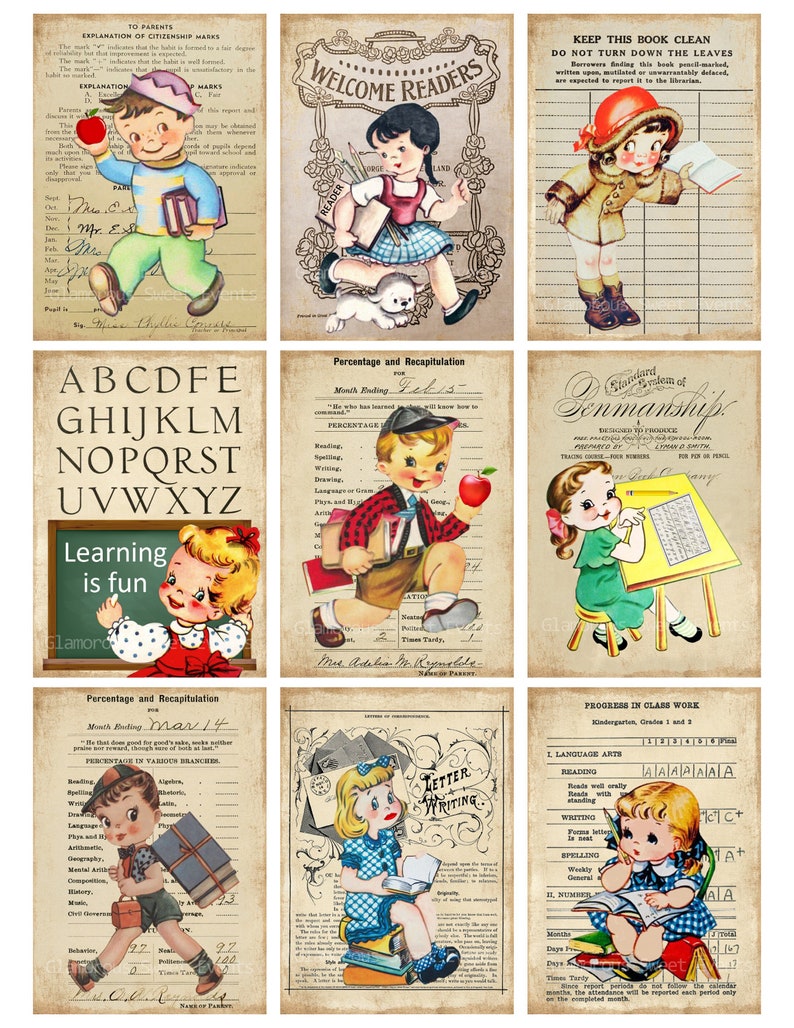 INSTANT Download Printable School Cards Vintage School - Etsy