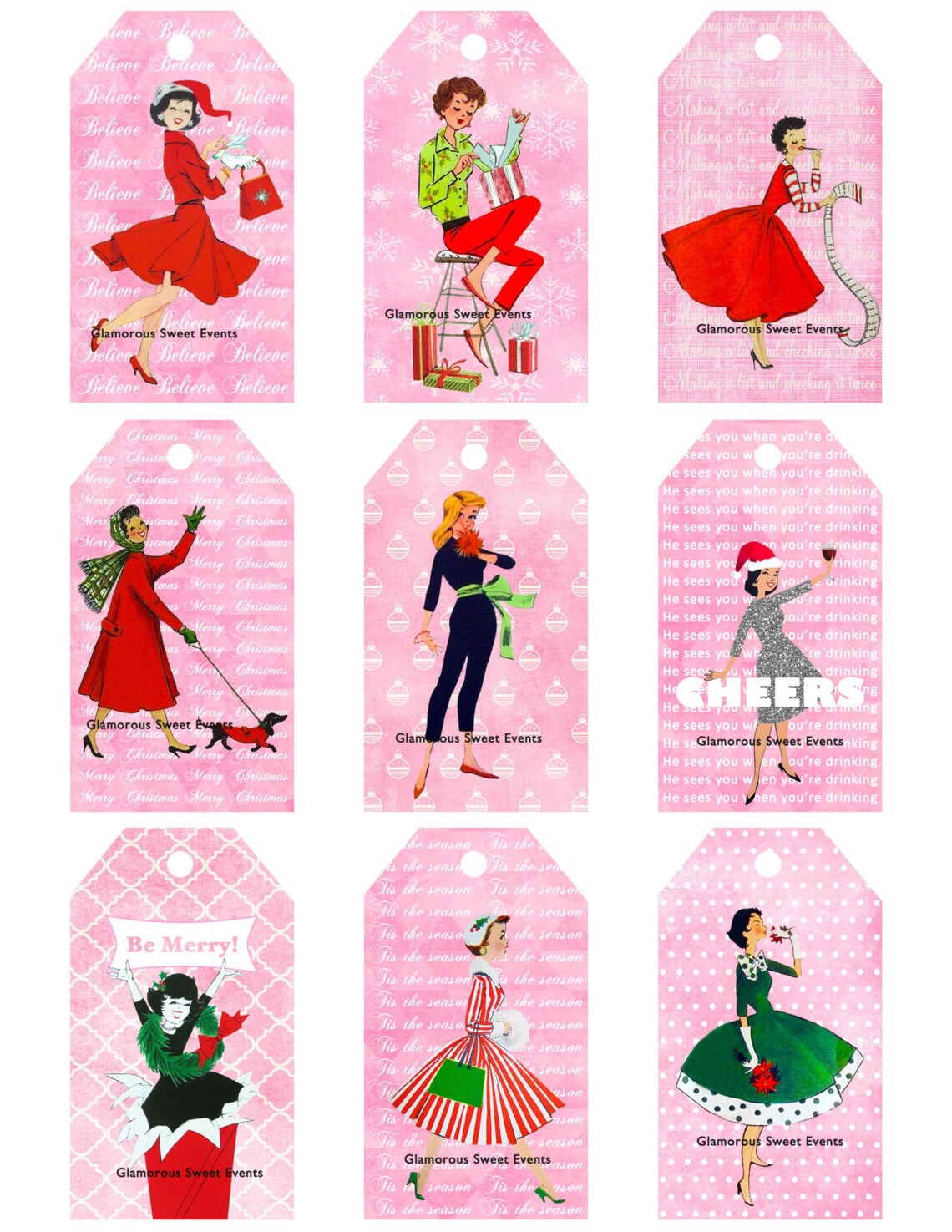 INSTANT DOWNLOAD Retro Christmas Tags Hanging Christmas - Etsy