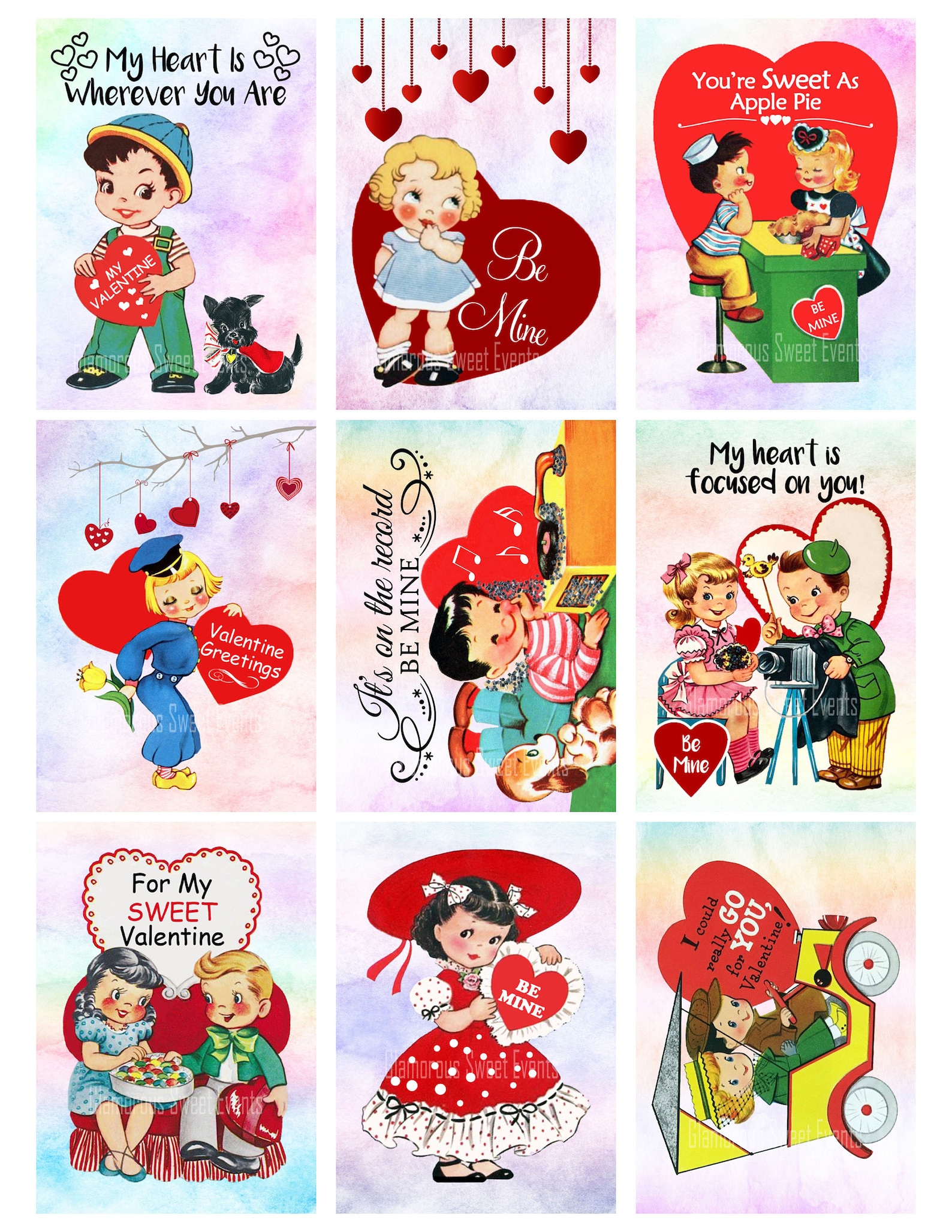 INSTANT DOWNLOAD Vintage Valentine Cards Retro Valentine | Etsy