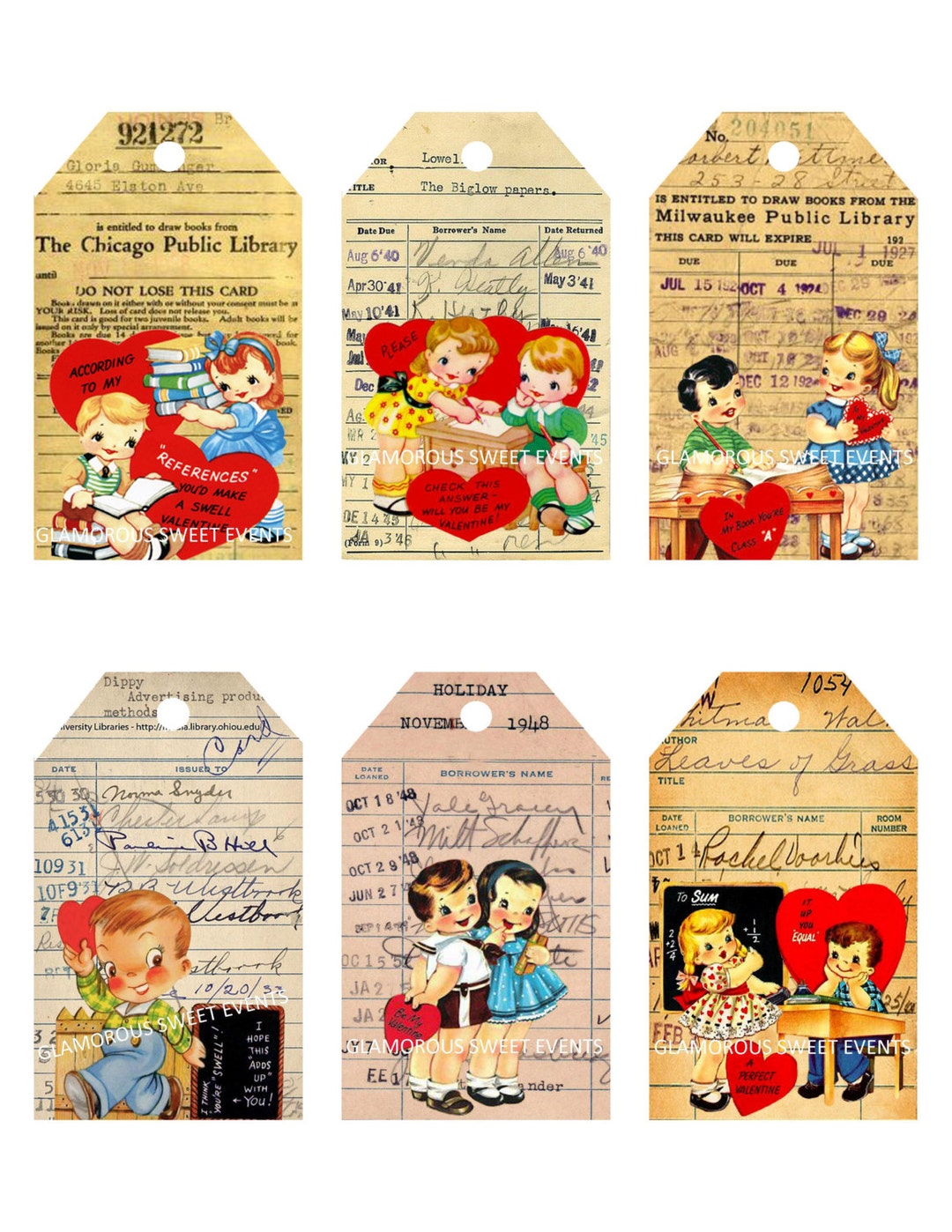 INSTANT DOWNLOAD, Valentine Library Tags, Kids Valentine Cards ...