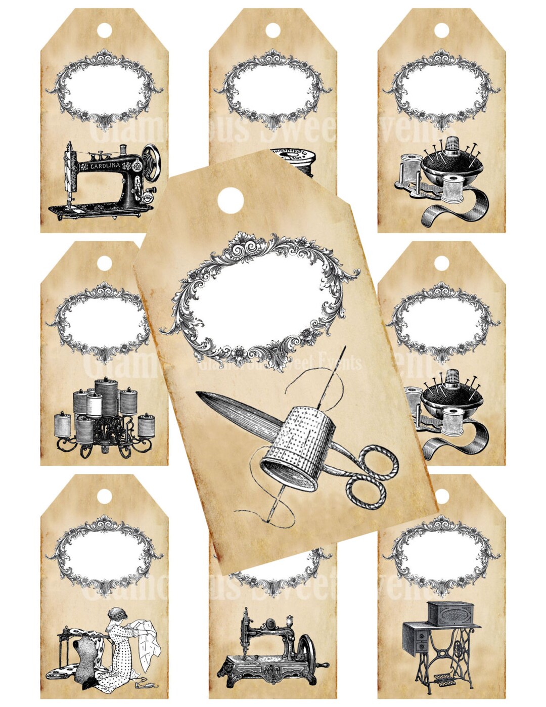 INSTANT DOWNLOAD, Vintage Sewing Tags, Merchandise Tags, Printable ...