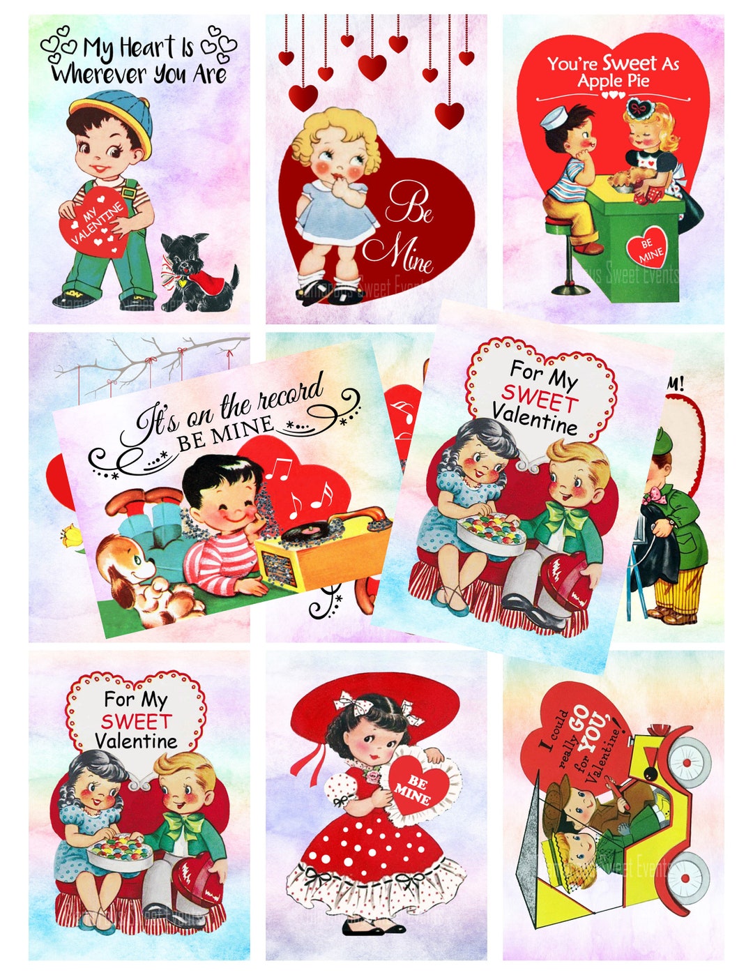 INSTANT DOWNLOAD, Vintage Valentine Cards, Retro Valentine Cards ...