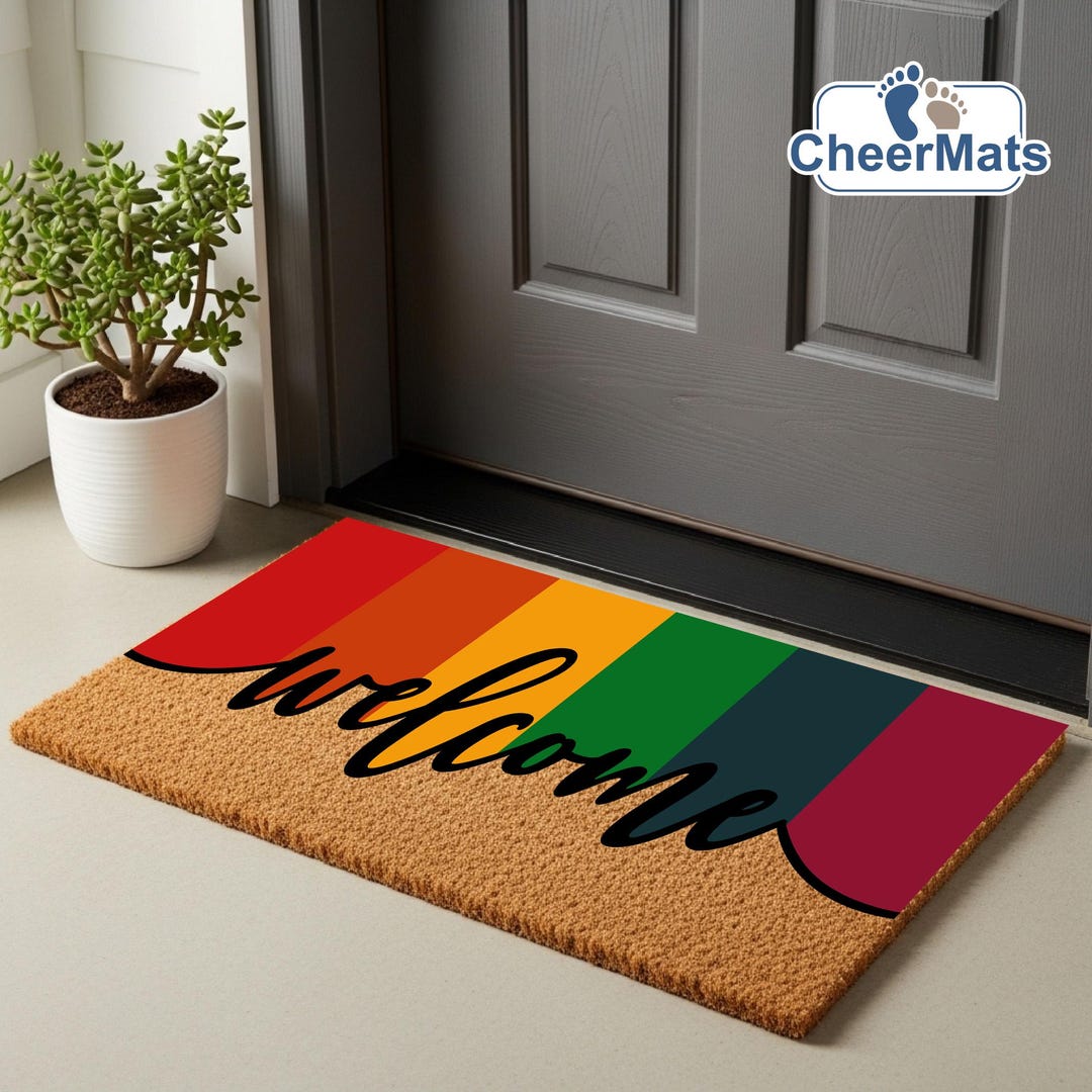 Colorful Welcome Doormat, Retro Welcome Mat, Modern Entryway Rug, Bold ...