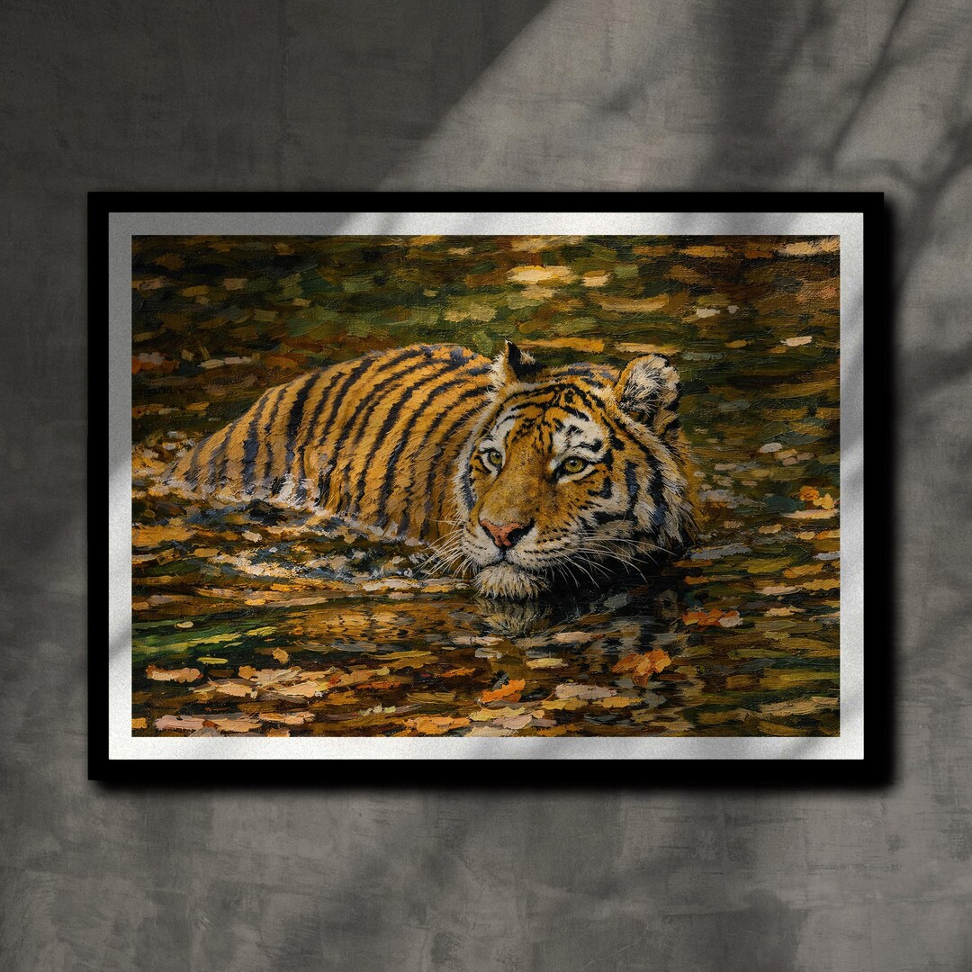 Bengal Tiger Print, Majestic Wildlife Oil Painting Wall Art, Powerful ...