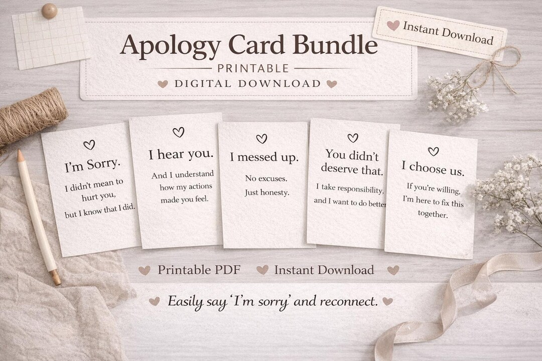 Apology Card Bundle Printable | 5 I’m Sorry Cards | Relationship ...