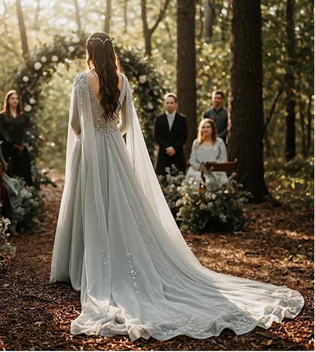 Theme Wedding Dress/ Elvish Wedding Gown/ Colored Wedding Dress / Elven ...